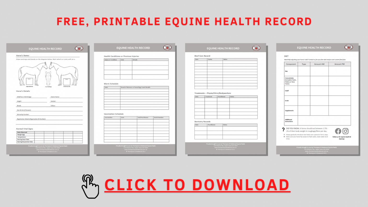 FREE PRINTABLE EQUINE HEALTH RECORD Thompson and Redwood