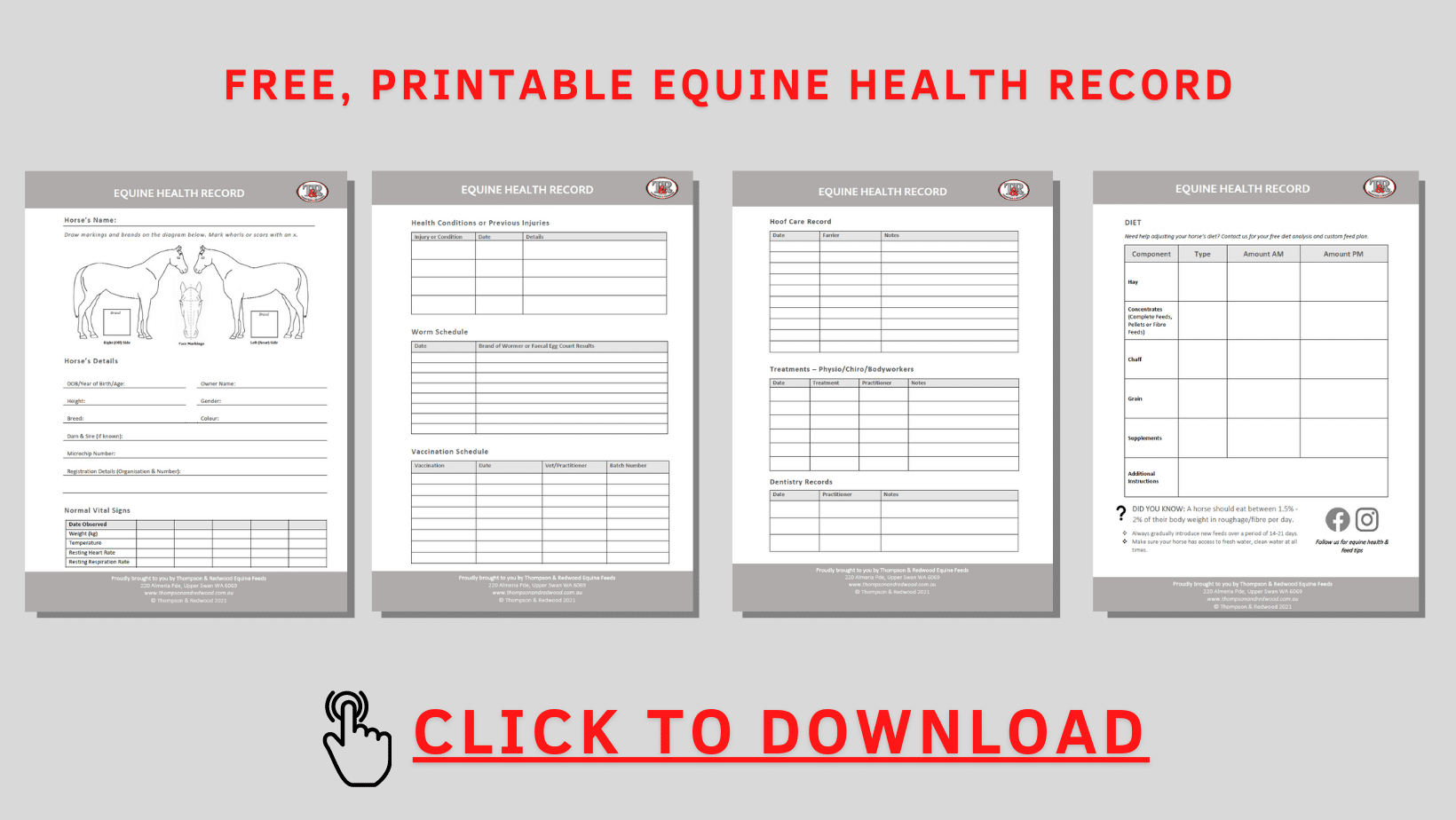 FREE PRINTABLE EQUINE HEALTH RECORD Thompson and Redwood